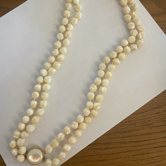 Jewelry | M Vintage Beige Color Bead Necklace Two Strand Plastic Beads ...